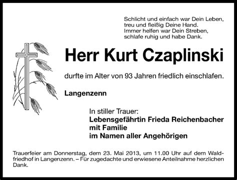 Traueranzeigen Von Kurt Czaplinski Trauer Nn De