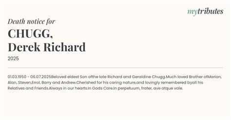 Chugg Derek Richard Death Notices Adelaide My Tributes
