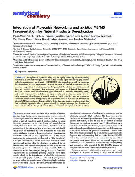 Pdf Integration Of Molecular Networking And In Silico Msms Fragmentation For Natural Products