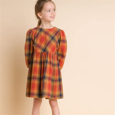 Girls Long Sleeve Plaid Flannel Dress Orange Beet World