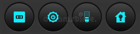 Set Electrical Outlet Power Button Led Light Bulb And Smart House And Icon Vector Stock