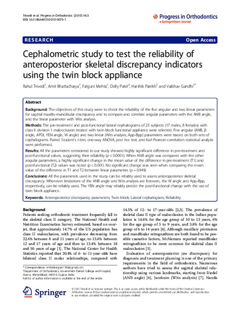 Pdf Cephalometric Study To Test The Reliability Of Anteroposterior