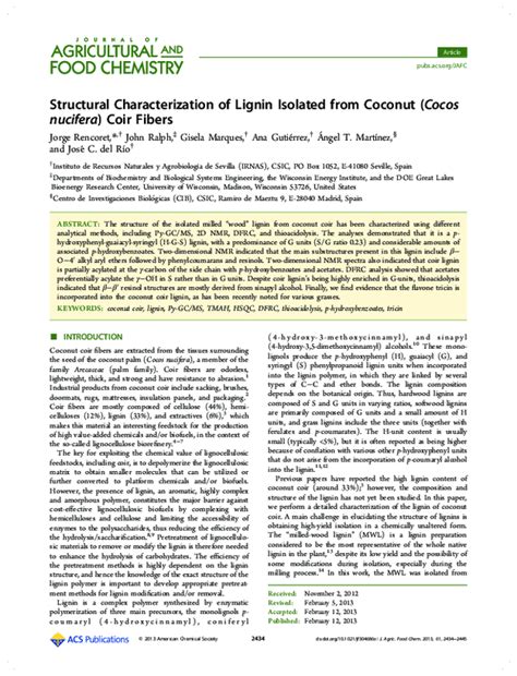 Pdf Structural Characterization Of Lignin Isolated From Coconut Cocos Nucifera Coir Fibers