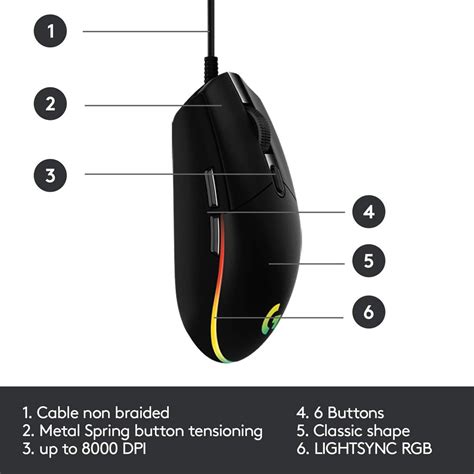 Buy Logitech G203 Wired Mouse With Customizable Buttons 8000 Dpi Led Lights Black Online Croma