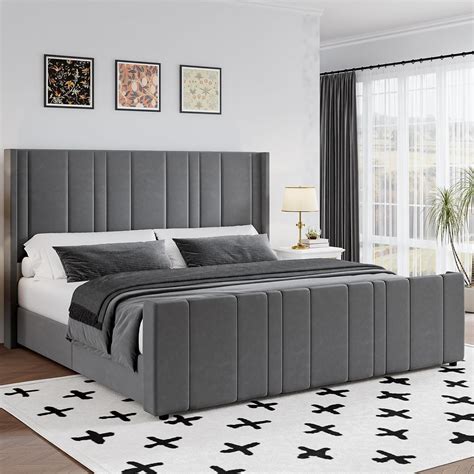 King Size Bed Frame And Headboard Modern Velvet