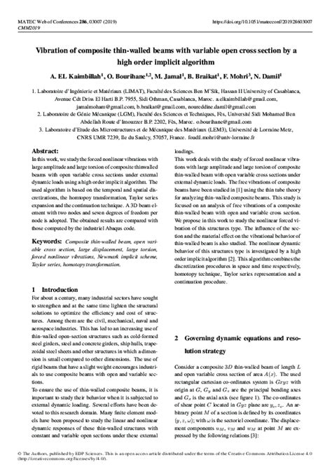 Pdf Vibration Of Composite Thin Walled Beams With Variable Open Cross