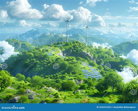 Climate Awareness Natural Landscape With Renewable Energy Sources Wind