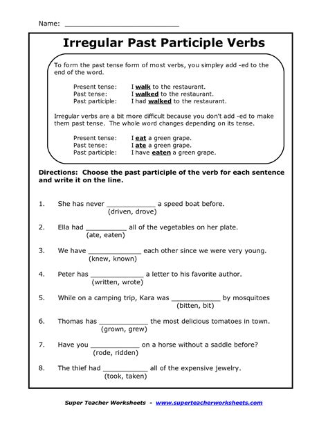 Irregular Verbs Practice Worksheet Printable Pdf Template