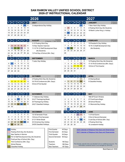 San Ramon Valley Unified School District 26 27 Calendar Updated