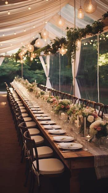 Configuración De La Recepción De La Boda Rústica Foto Premium