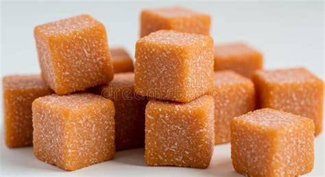 Close Up Of Caramel Candy Cubes On White Background Stock Illustration Illustration Of Texture