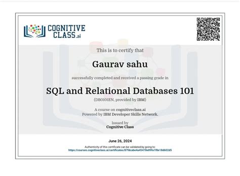 Im Thrilled To Announce That Ive Completed My Sql And Relational Databases Certification Ibm
