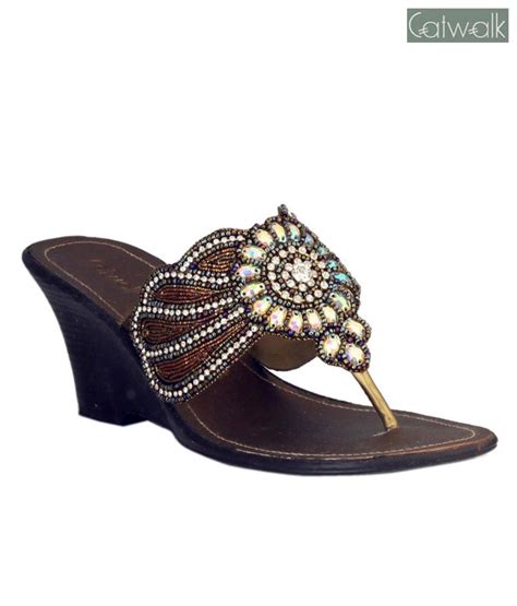 Catwalk Bronze Slip On Wedge Heels Buy Womens Ethnic Sandals Snapdeal