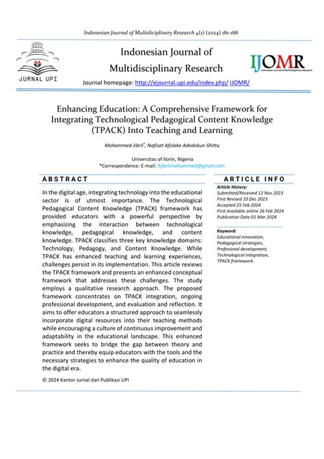 Pdf Enhancing Education A Comprehensive Framework For Integrating