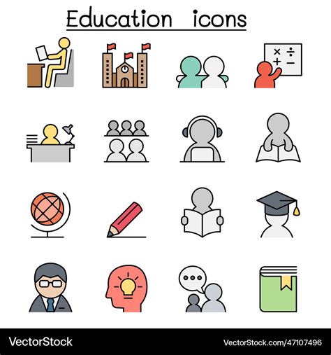 Learning And Education Color Line Icon Set Vector Image