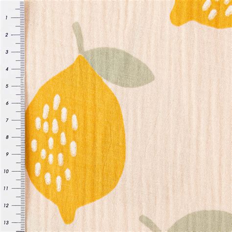 Musselin Stoff Lemons Zitronen Groß Beige Gelb 135m Breite Schöner Leben