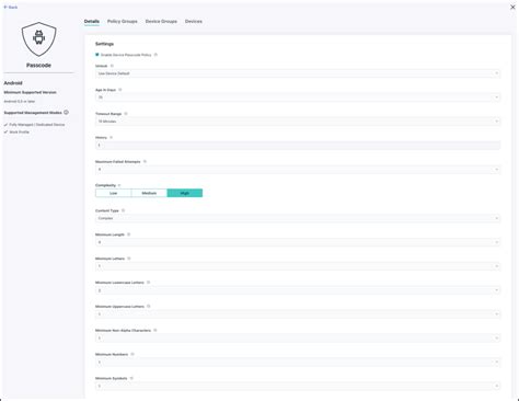 create an android passcode policy jumpcloud