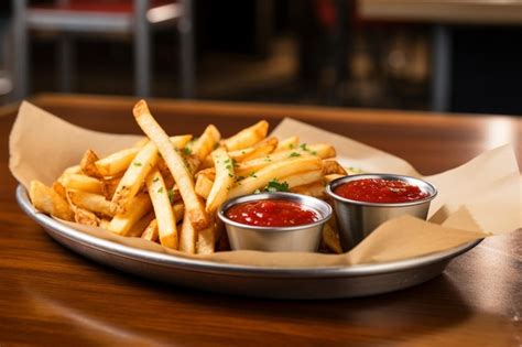 Crispy Fries With A Side Of Roasted Tomato Dippi Premium Ai Generated