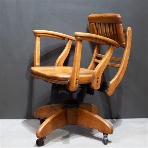 Antique Adjustable Swivel Oak Desk Chair With Floating Back Rest C1926