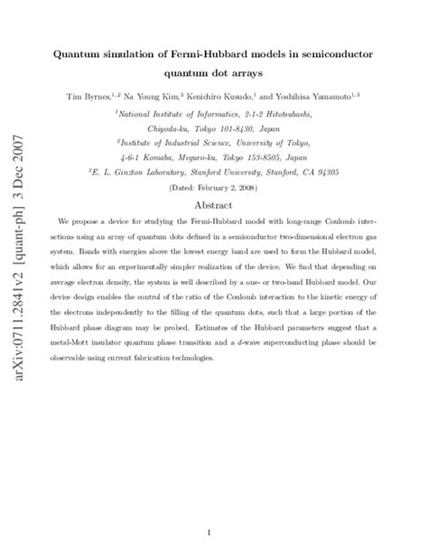 Pdf Quantum Simulation Of Fermi Hubbard Models In Semiconductor Quantum Dot Arrays