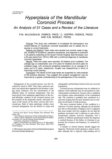 Pdf Hyperplasia Of The Mandibular Coronoid Process An Analysis Of 31