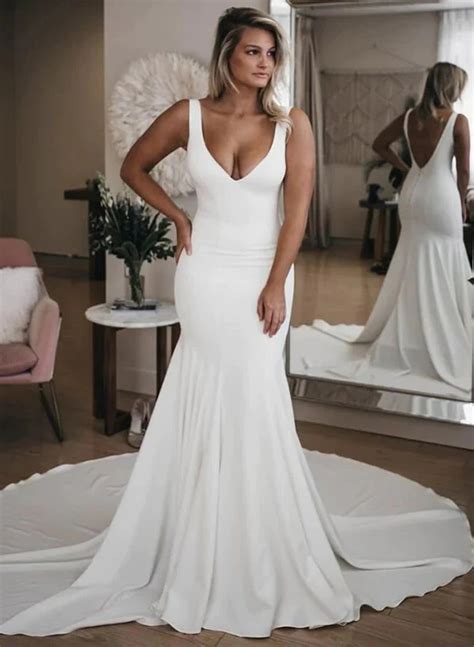 Sex Deep V Neck Modern Wedding Dresses Missacc