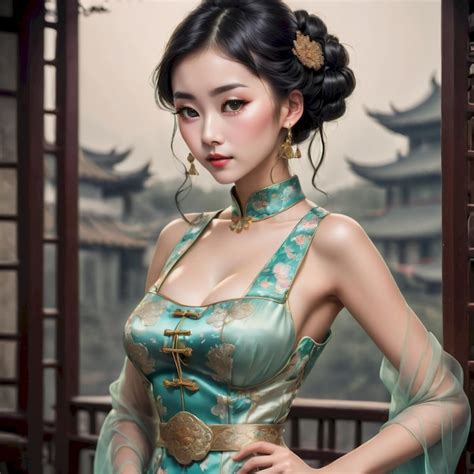 Vintage Beautiful Chinese Girl Background Premium Ai Generated Image