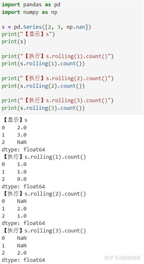 对序列s中的每个元素sn 统计sn以前m个元素中的 非空值 Nan 的数量 S Rolling M Count 如果sn以前不够m个元素 则对sn的统计结果为nan 知乎