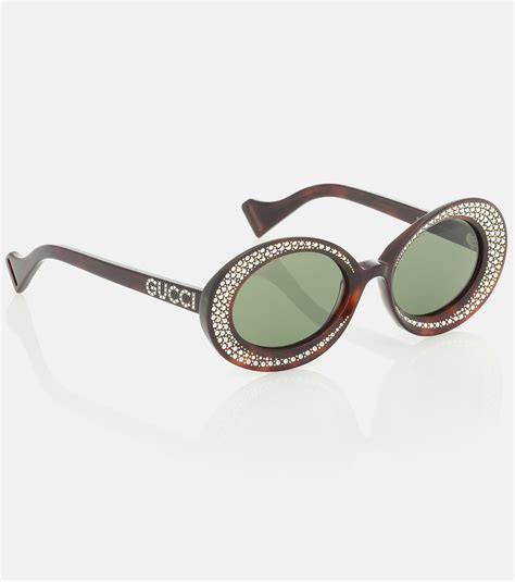 Gucci Crystal Embellished Oval Sunglasses Gucci