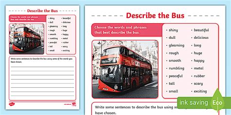 Describe The Bus Writing Activity Teacher Made Twinkl