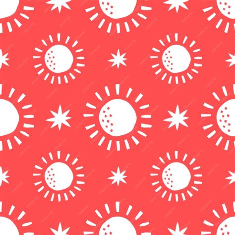 Premium Vector Pink Seamless Pattern With White Sun And Stars