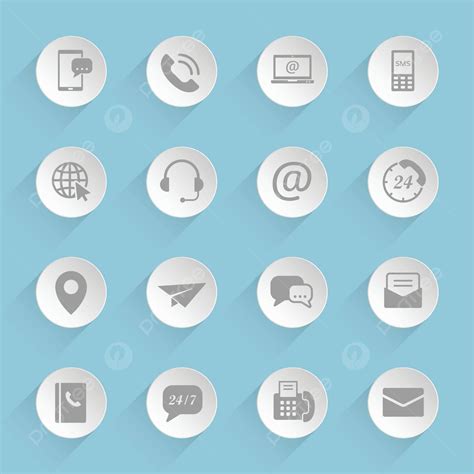 Iconos De Contacto Grises Redondos Sobre Fondo Azul Para El Diseño