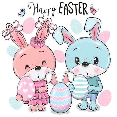 Cute Cartoon Easter Rabbits Boy And Girl Stock Vector Illustration Of