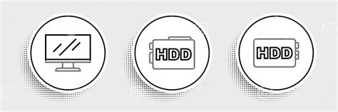 set line hard disk drive hdd computer monitor screen and icon vector