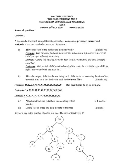 Data Structures And Algorithms Test2 2010 Pdf Applied Mathematics