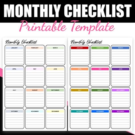 Monthly Checklist Printable Monthly Checklist Task List Template Pdf