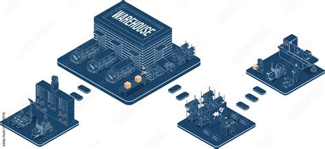 3d Isometric Smart Logistics Concept With Delivery Robot Warehouse