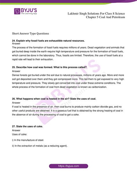 Lakhmir Singh Science Class 8 Solutions For Chapter 5 Coal And