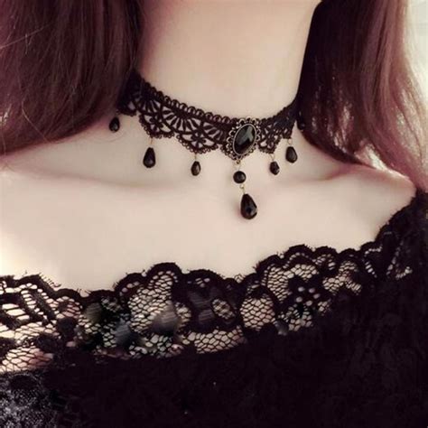 New Sexy Gothic Chokers Crystal Black Lace Neck Choker Necklace Vintage