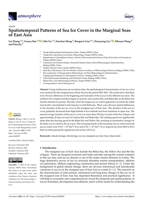 Pdf Spatiotemporal Patterns Of Sea Ice Cover In The Marginal Seas Of