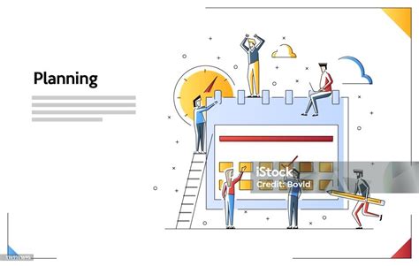 작은 개발자에 의해 둘러싸인 온라인 일정과 큰 태블릿의 벡터 일러스트 레이 션 작업 계획을 위한 비즈니스 비유 계획에 대한 스톡 벡터 아트 및 기타 이미지 Istock