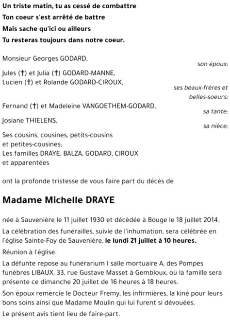 Michelle Draye † 18 07 2014 Inmemoriam