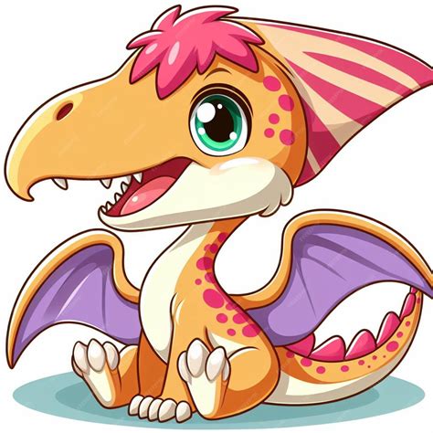 Premium Vector Cute Pterodactyl Cartoon Vector Style White Background