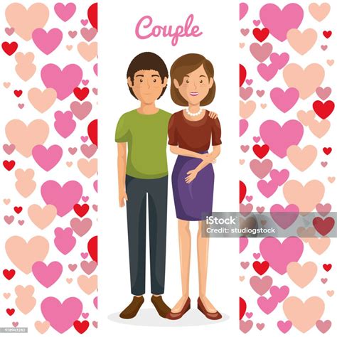 Pasangan Kekasih Dengan Pola Hati Ilustrasi Stok Unduh Gambar