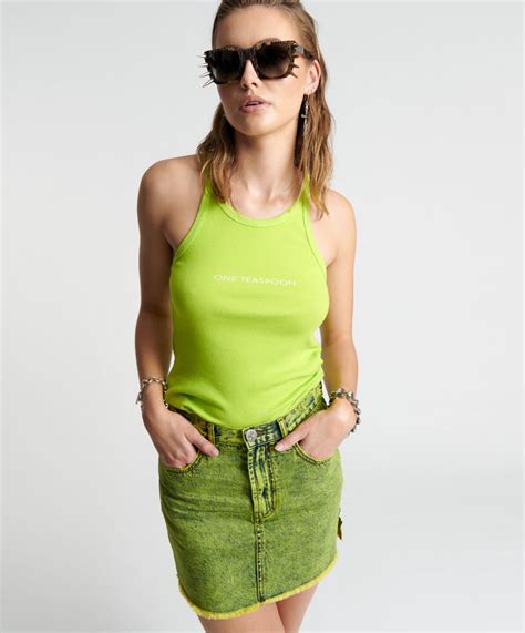 Cyber Lime 2020 Mini High Waist Denim Skirt One Teaspoon