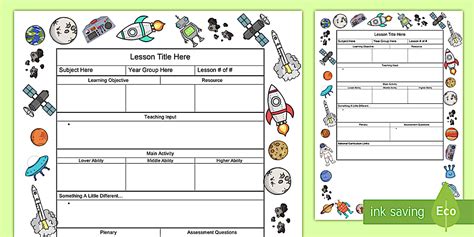 Space Themed Editable Individual Lesson Plan Template Plans