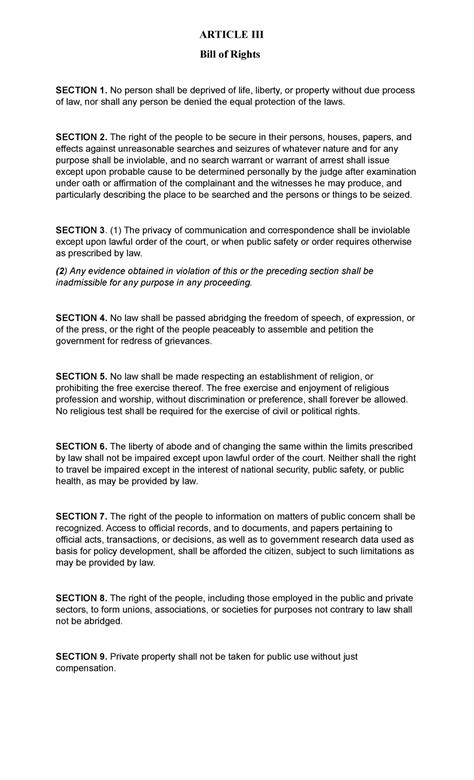 Article 3 Phil Constitution Article Iii Bill Of Rights Section 1