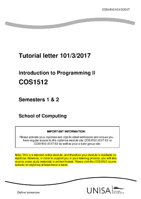 Cos1512 Tutorial 101 Cos15121013 Tutorial Letter 101 3 201 7