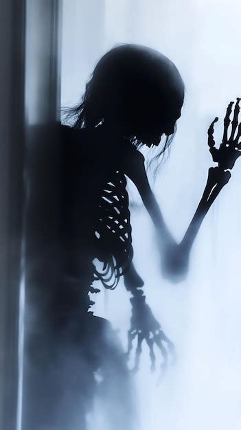 Blurry Silhouette Of A Skeleton Against Soft Light Premium Ai