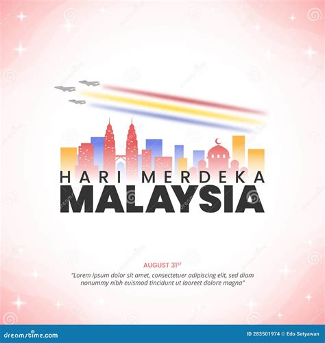 Square Hari Merdeka Malaysia Or Independence Day Of Malaysia Background With Colorful Silhouette